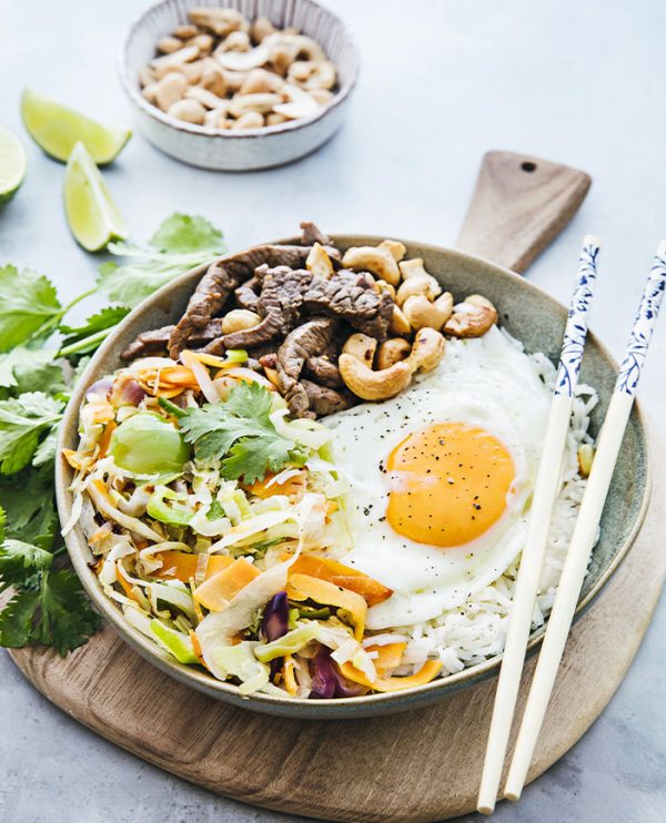 Wok fondant de légumes Florette, bœuf épicé, riz thaï, coriandre et ...